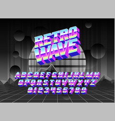80 s purple neon retro font and flamingo Vector Image