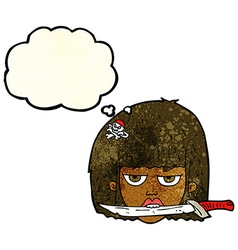 Cartoon woman holding knife between teeth Vector Image