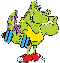 Dinosaur holding a dumbbell and making a muscle Vector Image