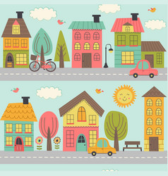 Seamless pattern with small town Royalty Free Vector Image