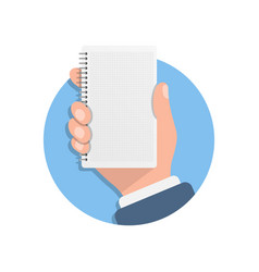Notebook in hand in flat style paper sheet Vector Image
