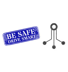 Rubber be safe drive smart badge with network Vector Image