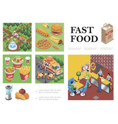 Isometric fast food elements set Royalty Free Vector Image