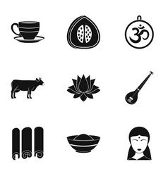 Indian symbols icon set simple style Royalty Free Vector