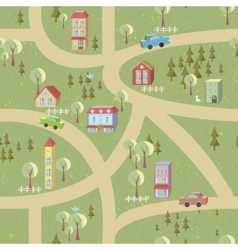 Cartoon map seamless pattern with houses and roads