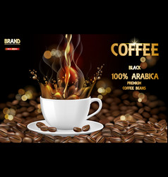 Black instant coffee cup and beans ads design hot Vector Image