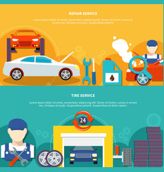 Wheel alignment and car spares horizontal banner Vector Image