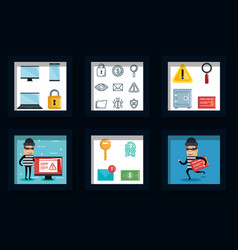 Security system frames set design Royalty Free Vector Image