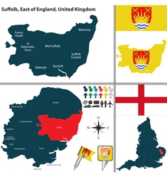 Suffolk map england uk with english national flag Vector Image