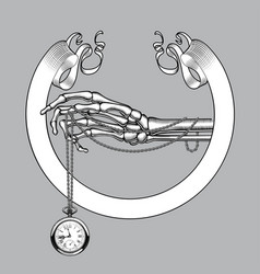Skeleton hand with a retro hourglass Royalty Free Vector