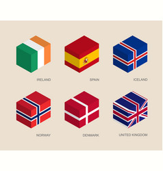 Isometric 3d boxes with flags Royalty Free Vector Image