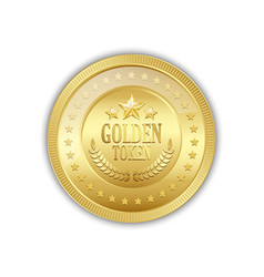 Golden token decorated with stars placed on white Vector Image