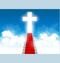 Staircase with a red carpet to glowing cross Vector Image
