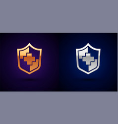 Gold and silver life insurance with shield icon Vector Image