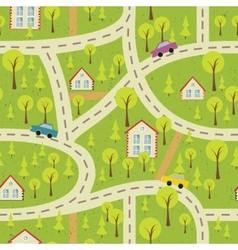 Cartoon map seamless pattern with houses and roads