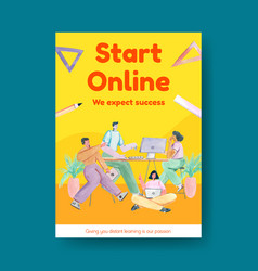 Poster template with online learning concept Vector Image