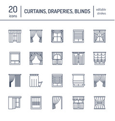 Window curtains shades line icons various room Vector Image