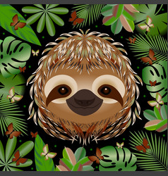Sloth head face portrait brown fur cartoon Vector Image