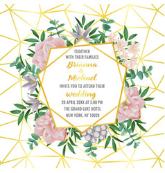 Wedding invitation with geometric frame flowers Vector Image