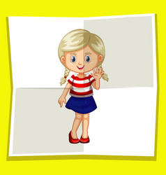 Cute girl waving hand on white background Vector Image