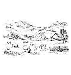 Rural Landscape With Lorry And Farm Mountai Vector Image rural-landscape-with-lorry-and-farm-mountai-vector-image