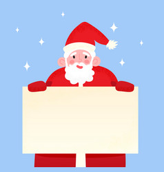 Jolly christmas santa holding up a blank sign Vector Image