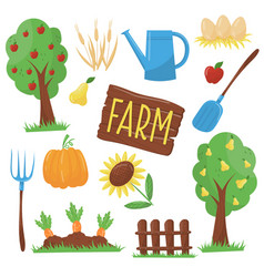 Flat set of fruit trees and berry bushes Vector Image