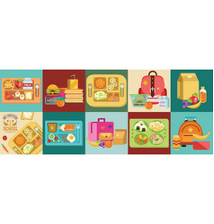 School lunch tray children dinner consist of Vector Image