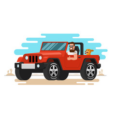 Happy male driver rides car driving trip taxi Vector Image