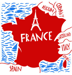 Hand drawn stylized map france travel Royalty Free Vector