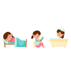 Girl character sleeping in her bed at night Vector Image