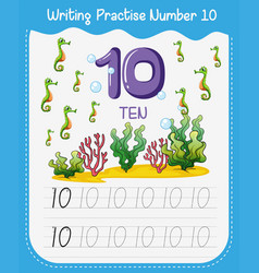 Number ten tracing worksheets Royalty Free Vector Image