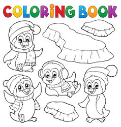 Coloring book cute penguins 4 Royalty Free Vector Image