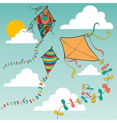 Kites flying in the blue sky Royalty Free Vector Image