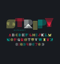 Stripy font alphabet letters and numbers Vector Image
