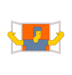 Man peeps out window isolated Royalty Free Vector Image
