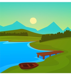 Dock on mountain lake Royalty Free Vector Image