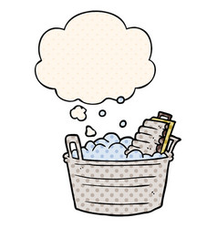 Cartoon old washboard and bucket and thought Vector Image