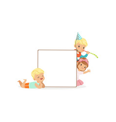 Cute boy and girl characters with white empty Vector Image