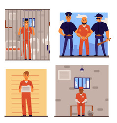 Prison inmates men cartoon characters in jailhouse