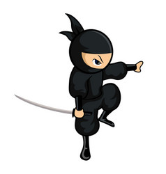 Black cartoon ninja jump holding sword on back Vector Image