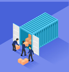 People loading boxes into cargo container Vector Image