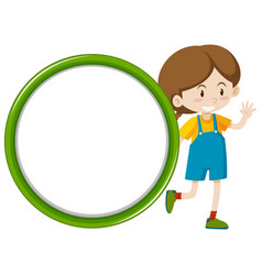 Frame template with happy girl and pink circle Vector Image