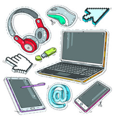 Computer stickers joystick headphones and laptop Vector Image