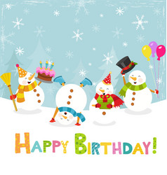 Cute snowmen couple hugging merry christmas card Vector Image