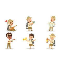 Collection kids scouts camping cute boys and Vector Image