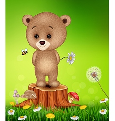 Cute little bear on tree stump Royalty Free Vector Image