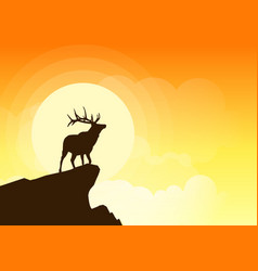 Deer silhouette sunset Royalty Free Vector Image