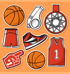 Sticker set baseball cartoon Royalty Free Vector Image
