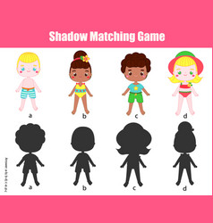 Shadow matching game summertime beach theme kids Vector Image